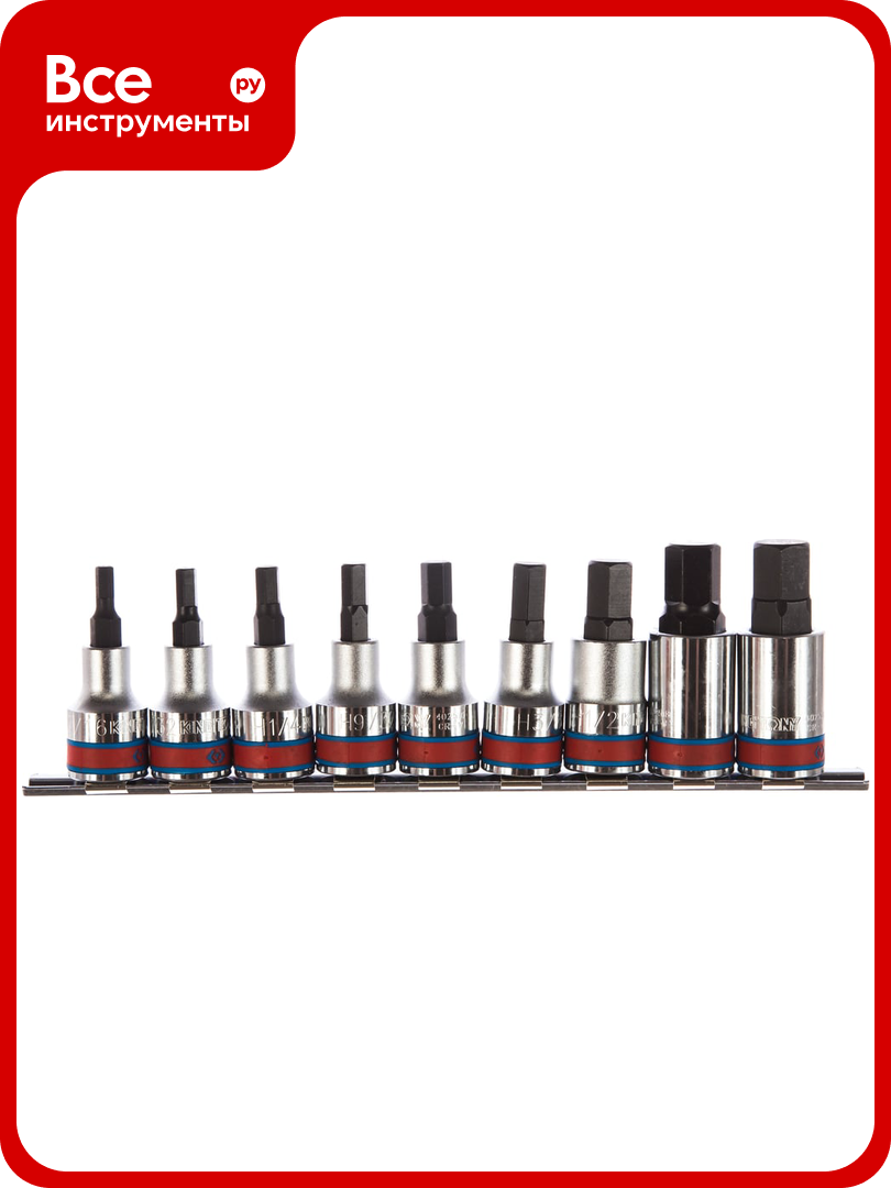 Набор торцевых насадок (9 шт; 1/2"; 3/16"-5/8"; HEX) KING TONY 4110SR10