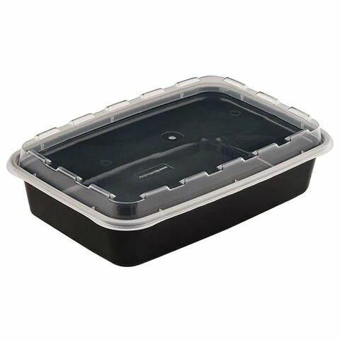 150 шт. Контейнер одноразовый 830 мл, с крышкой, 207х140 мм, черный/прозрачный, ПП, взлп, 1261Ч