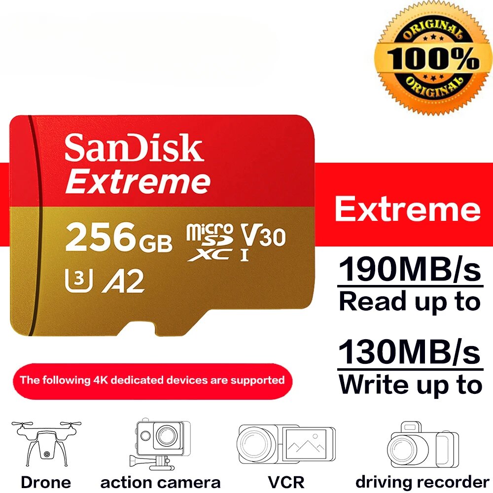SanDisk Extreme 256GB MicroSD V30 A2 карта памяти