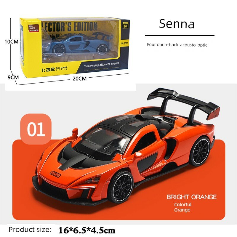 Оранжевая модель автомобиля McLaren Senna Track Edition в масштабе 1/24 из сплава с функцией света и звука, игрушечная