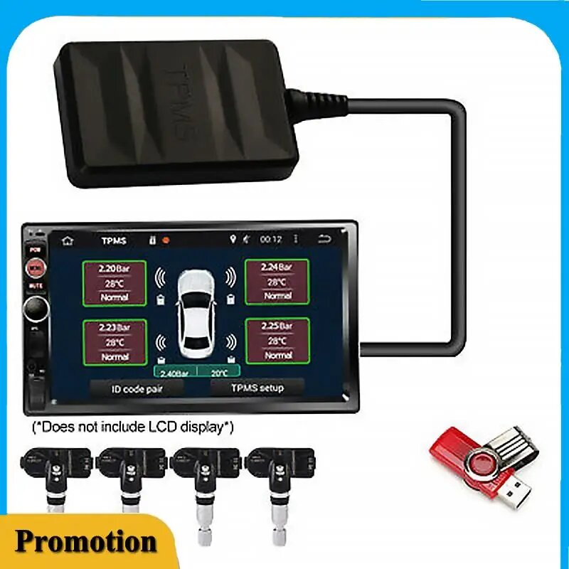 Портативная автомобильная система контроля давления в шинах TPMS, USB Android-навигация, обнаружение давления в шинах, внутренний датчик давления в шинах