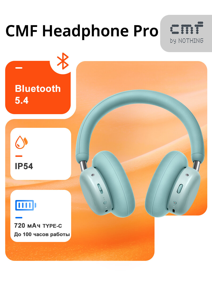 Наушники Nothing CMF Headphone Pro, 720mAh,40dB ANC, BT5.4, Светло-зеленый