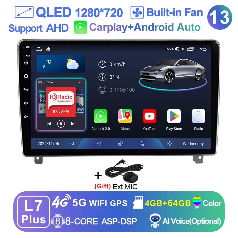 Автомагнитола LEHX L6Pro, 2 din, Android 14, мультимедийный видеоплеер для Peugeot 407, 1, 2004- 2011, навигация для Carplay, GPS, стерео L7 Plus(4-64GB)-0