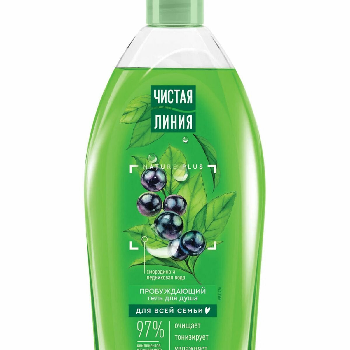 Гель для душа 750мл, чистая линия "Смородина и ледниковая вода", на натуральной основе
