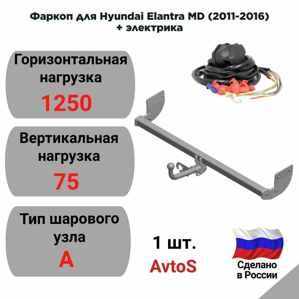 Фаркоп для Hyundai Elantra MD (2011-2016) + электрика "Avtos" HY27