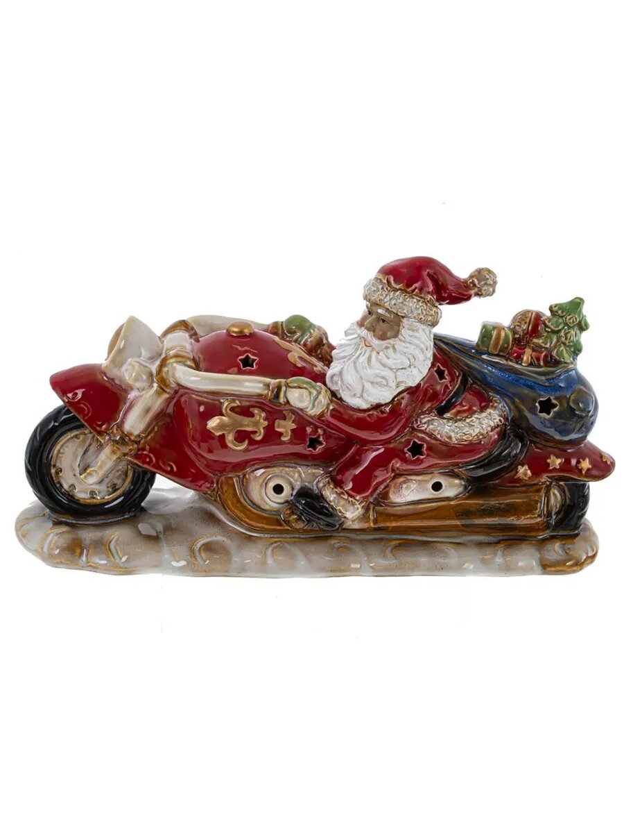 Фигурка декоративная c подсветкой Дед Мороз на мотоцикле Remecoclub, 16x30x8,5 см
