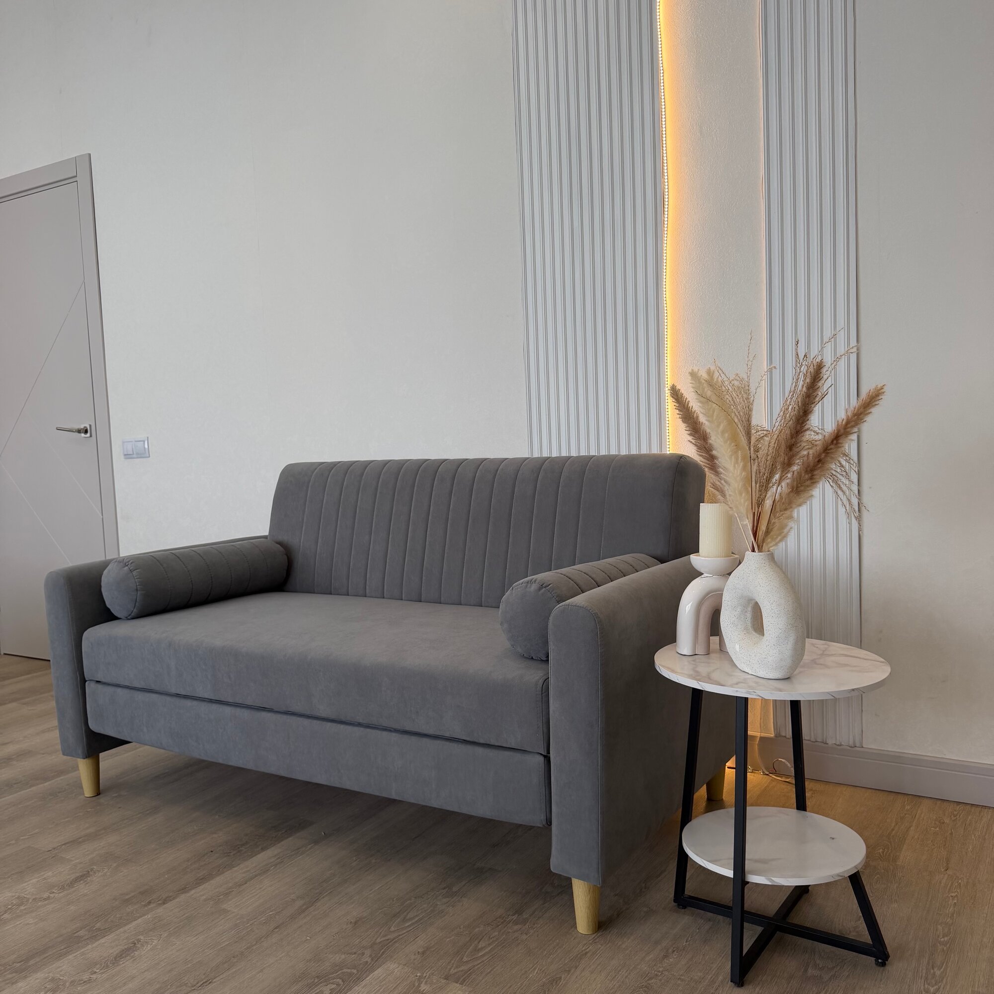 Диван-кровать, Прямой диван НЕО , механизм Еврокнижка, темно-серый , 160х88х84 см (Фортуна 12)