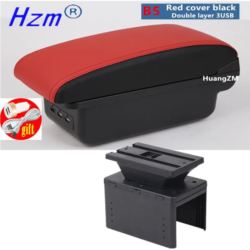 Подлокотник для Audi 80 100 200 A4 A3 A2 v1, центральная консоль, кожаный контейнер для хранения, содержимое, аксессуары, украшение для стайлинга автомобиля B5 black border 3USB