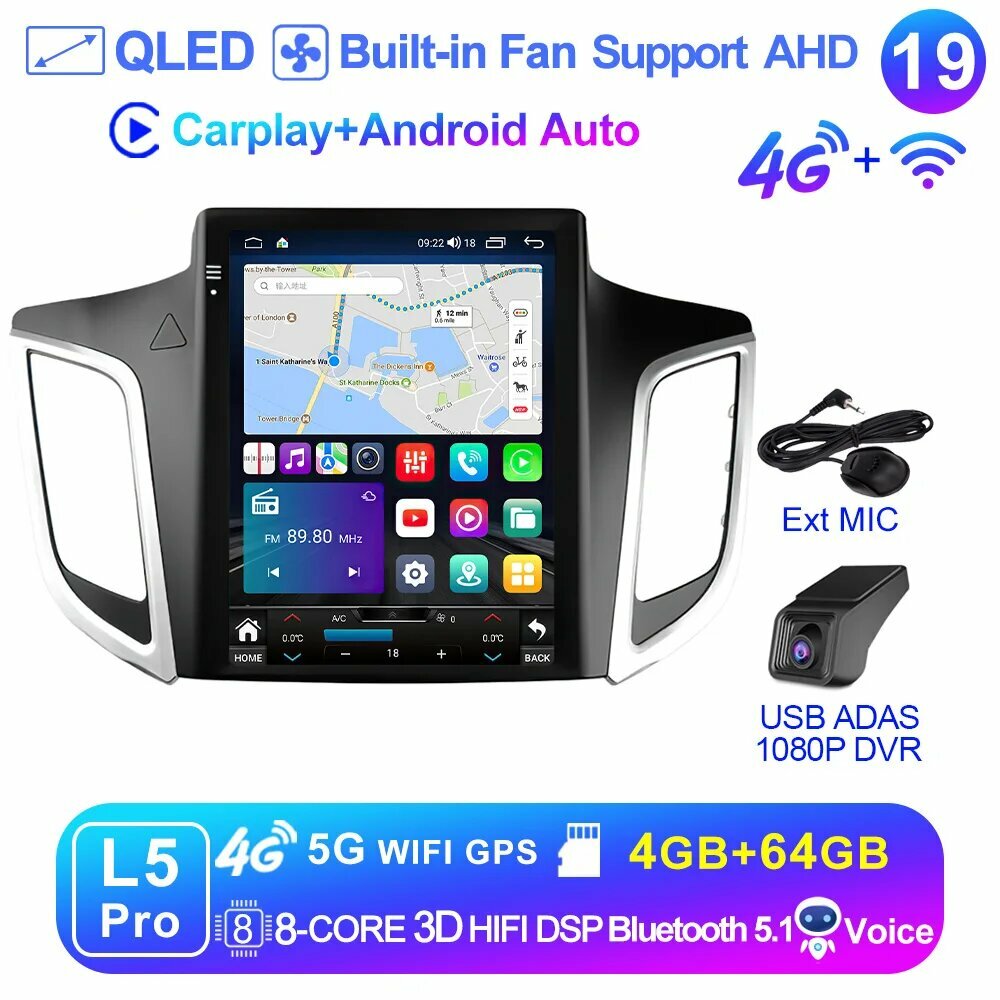 LEHX Pro 4G для экрана в стиле Tesla Android 14, автомобильное радио для Hyundai Creta IX25 2015-2019, мультимедийный Carplay, 2Din, GPS, стерео