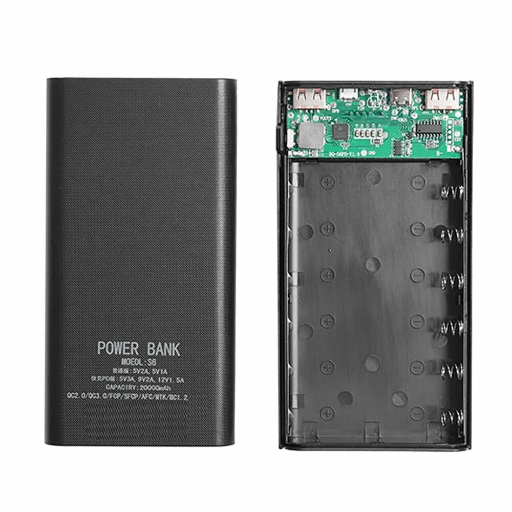 18650 Battery Power Bank Box 5V 2.1A LCD Display 20000MAh Board для 6X18650 DIY Powerbank Case (черный)