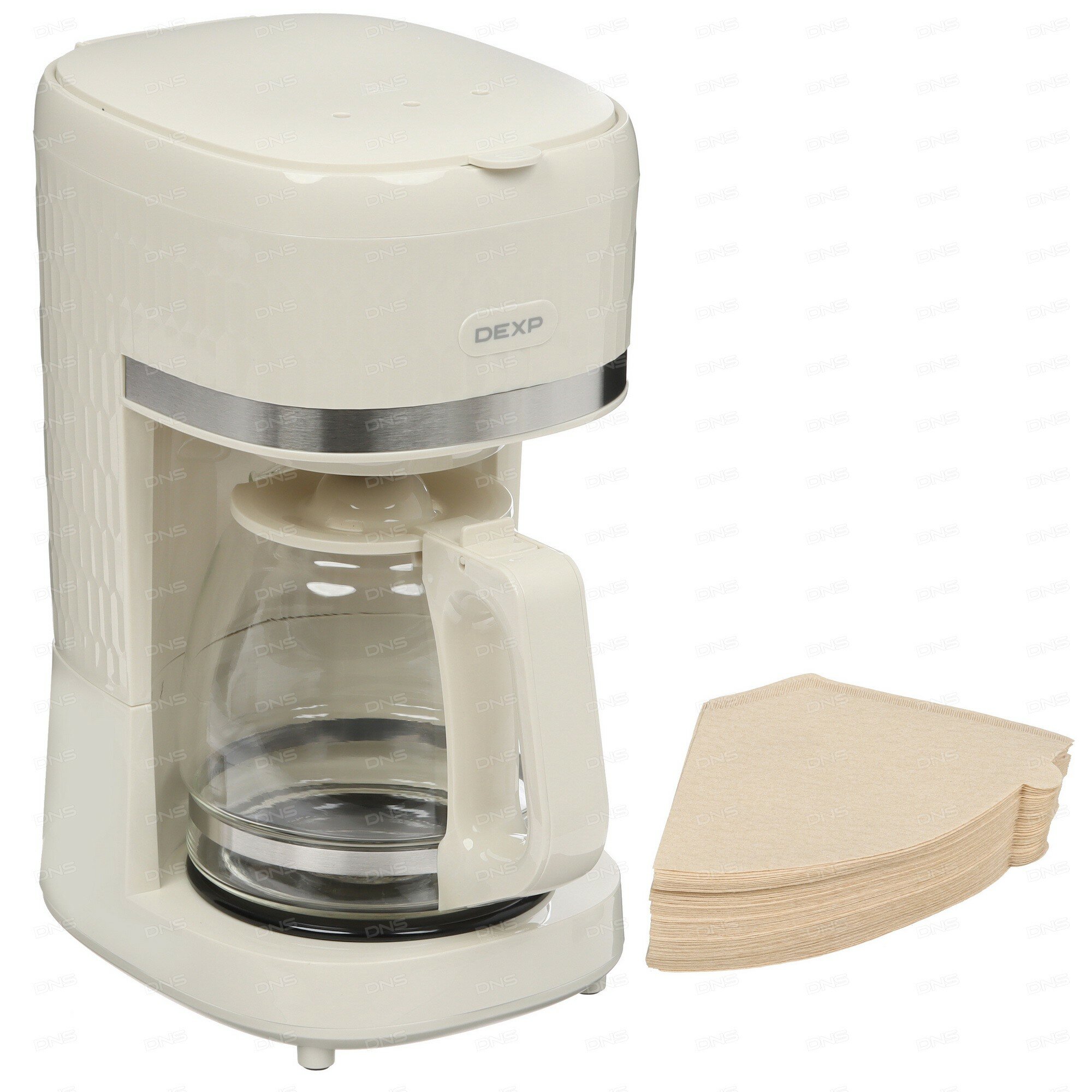 Кофеварка DEXP DCM-1100, капельная, белая, пластиковая, 1,5 л