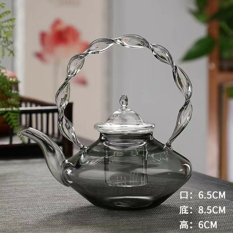 Новый розовый чайник в форме бабочки из высокоборосиликатного стекла с ручкой, подходит для домашнего использования, устойчив к высоким температурам, с изогнутой ручкой для заваривания чая.