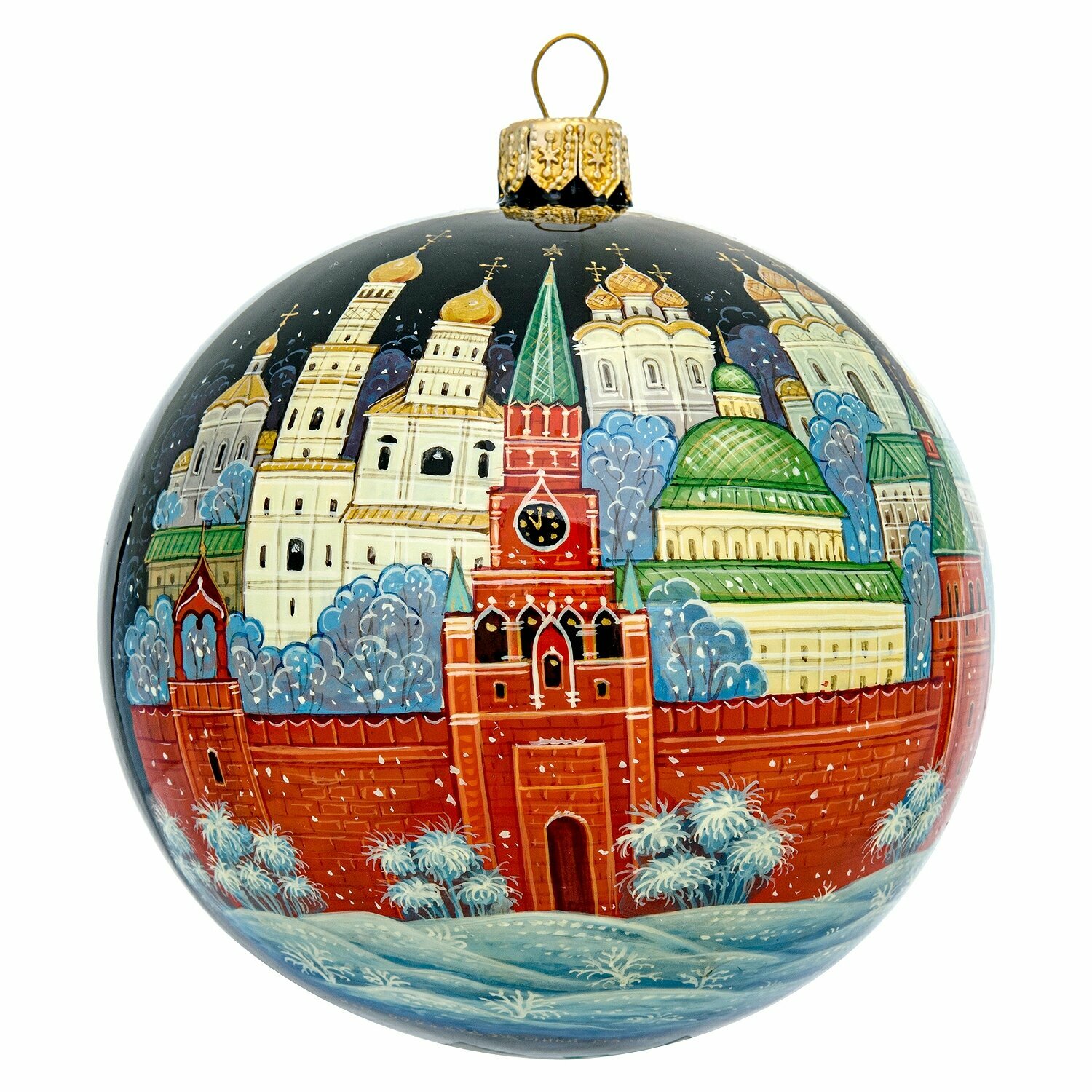 0076367-10см Лаковая миниатюра Палех ШАР москва, орнамент черный (стекло)