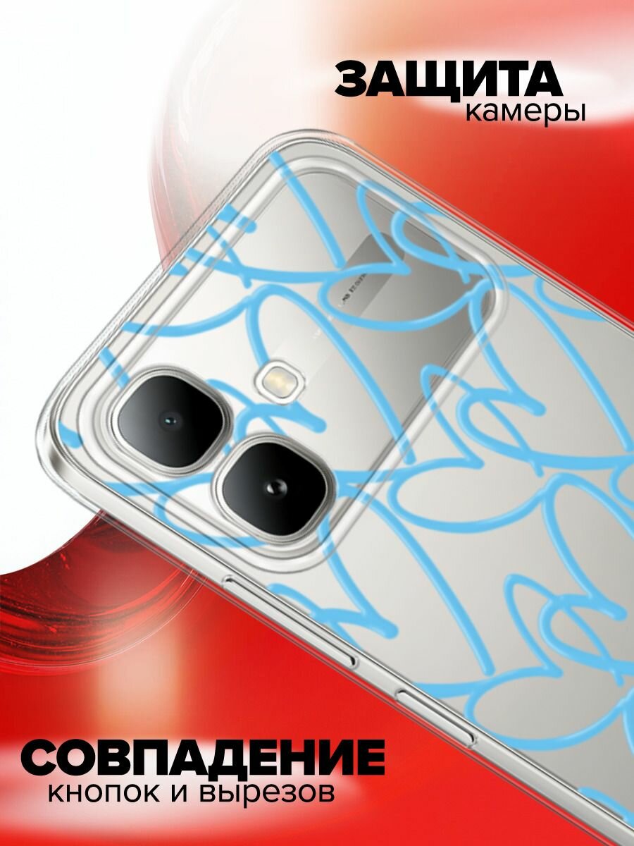 Силиконовый чехол на Infinix Smart 20 / Инфиникс Смарт 20 с принтом Голубые ажурные сердечки — фото 1
