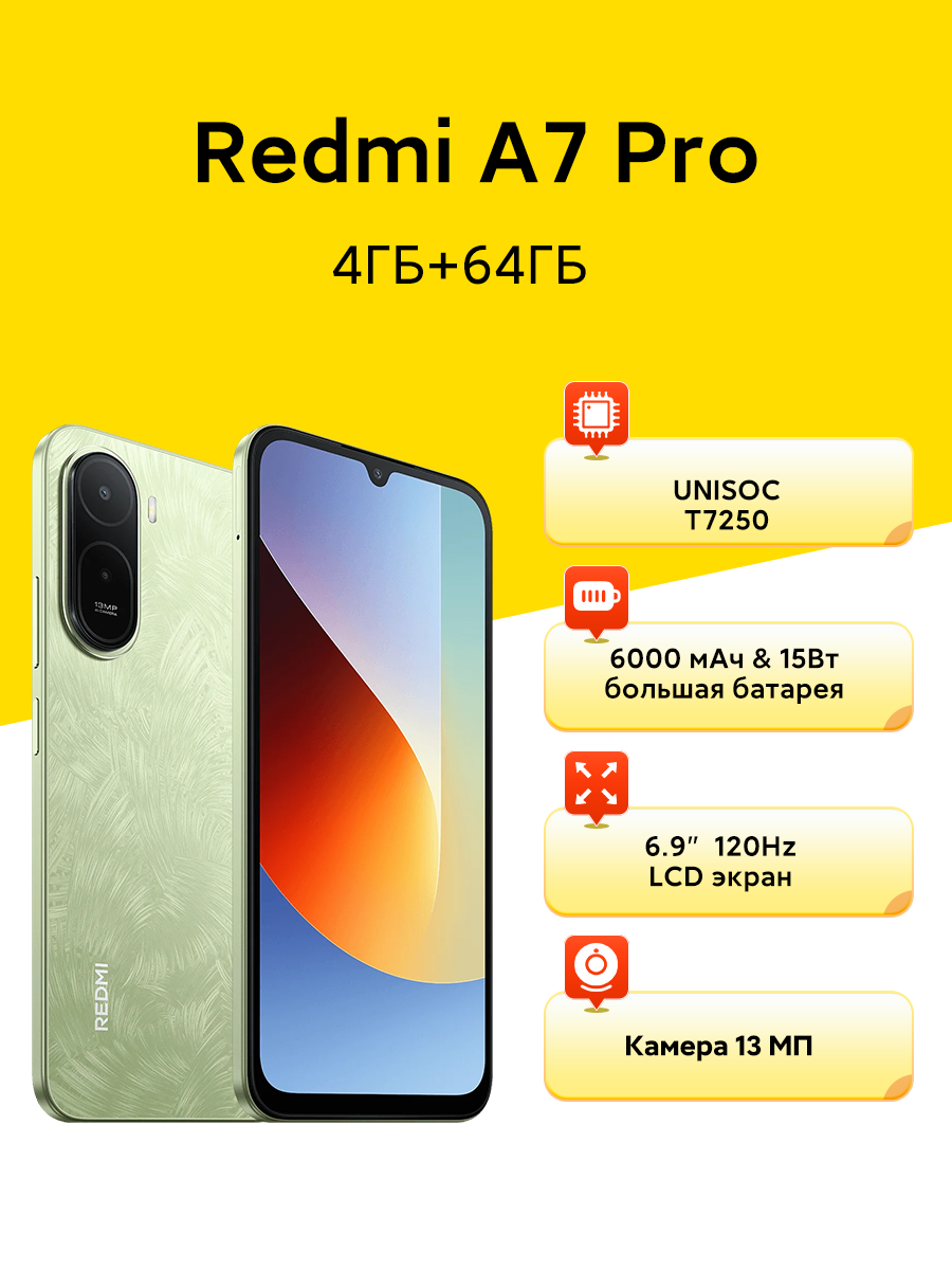 Смартфон Xiaomi Redmi A7 Pro, 4ГБ, 64ГБ, экран 6.9", Android Green Global NFC