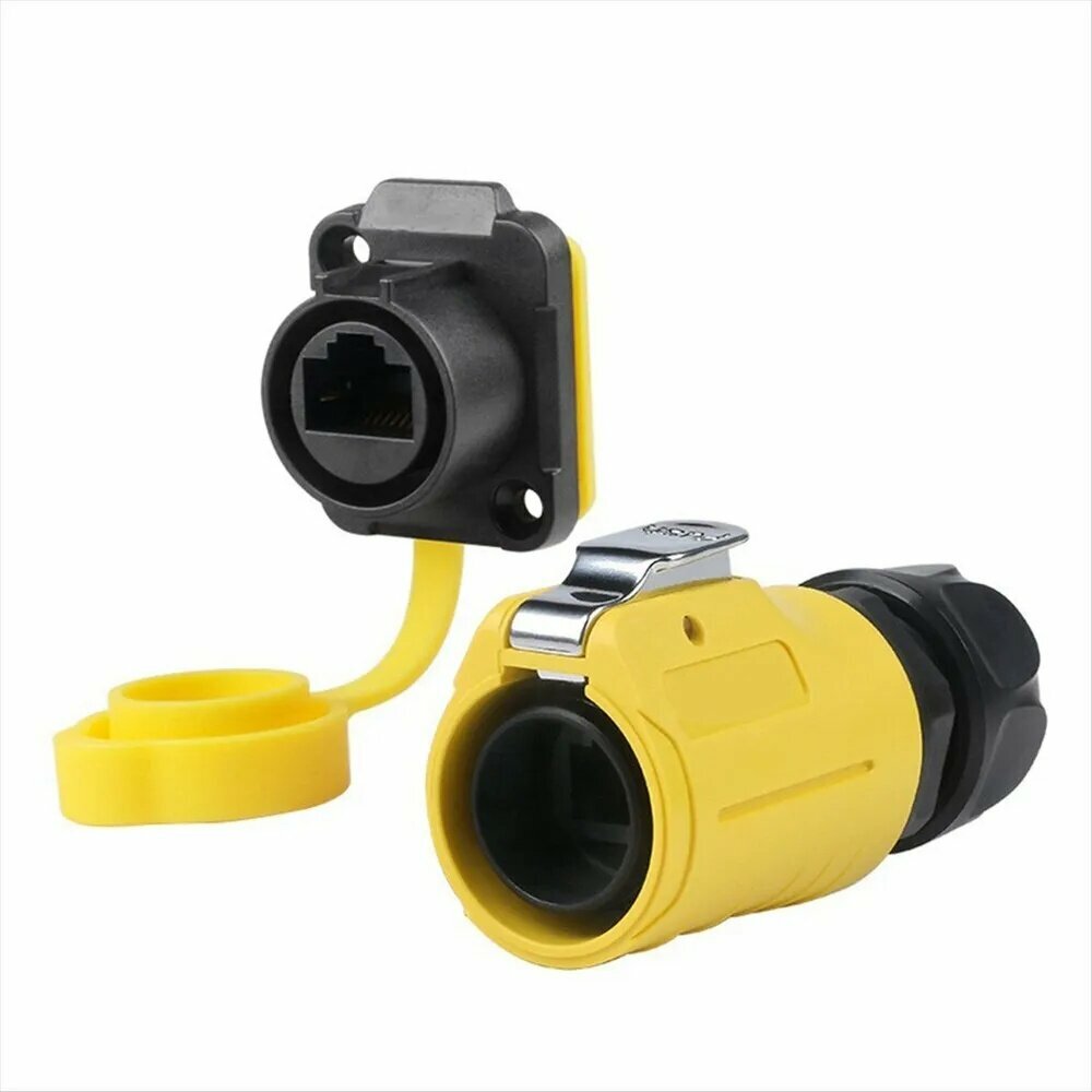 Комплект Разъемов RJ45 LP20 CAT6 IP68, Водонепроницаемый, Желтый