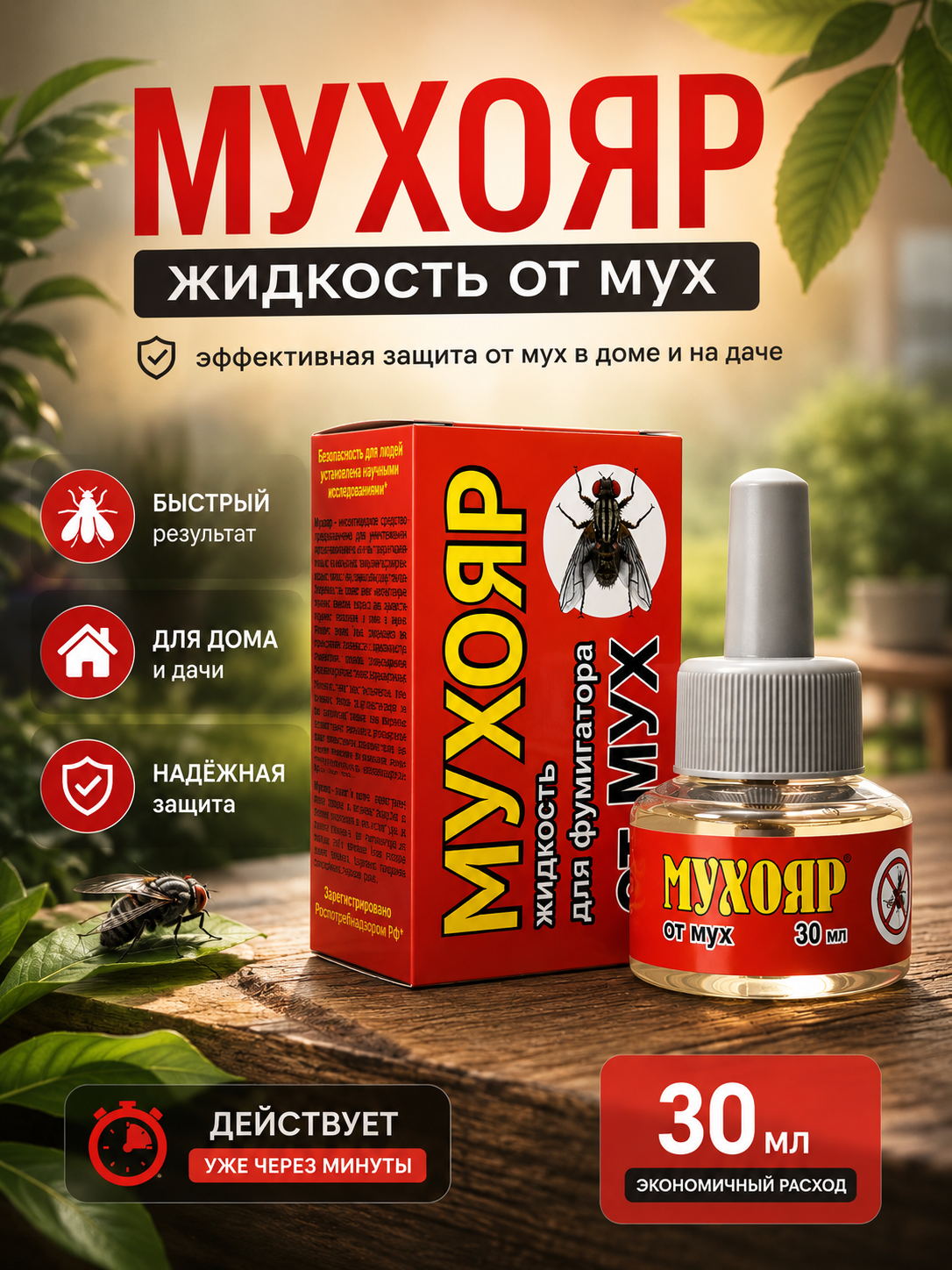 Дополнительный флакон-жидкость от мух "Мухояр", флакон, 30 мл