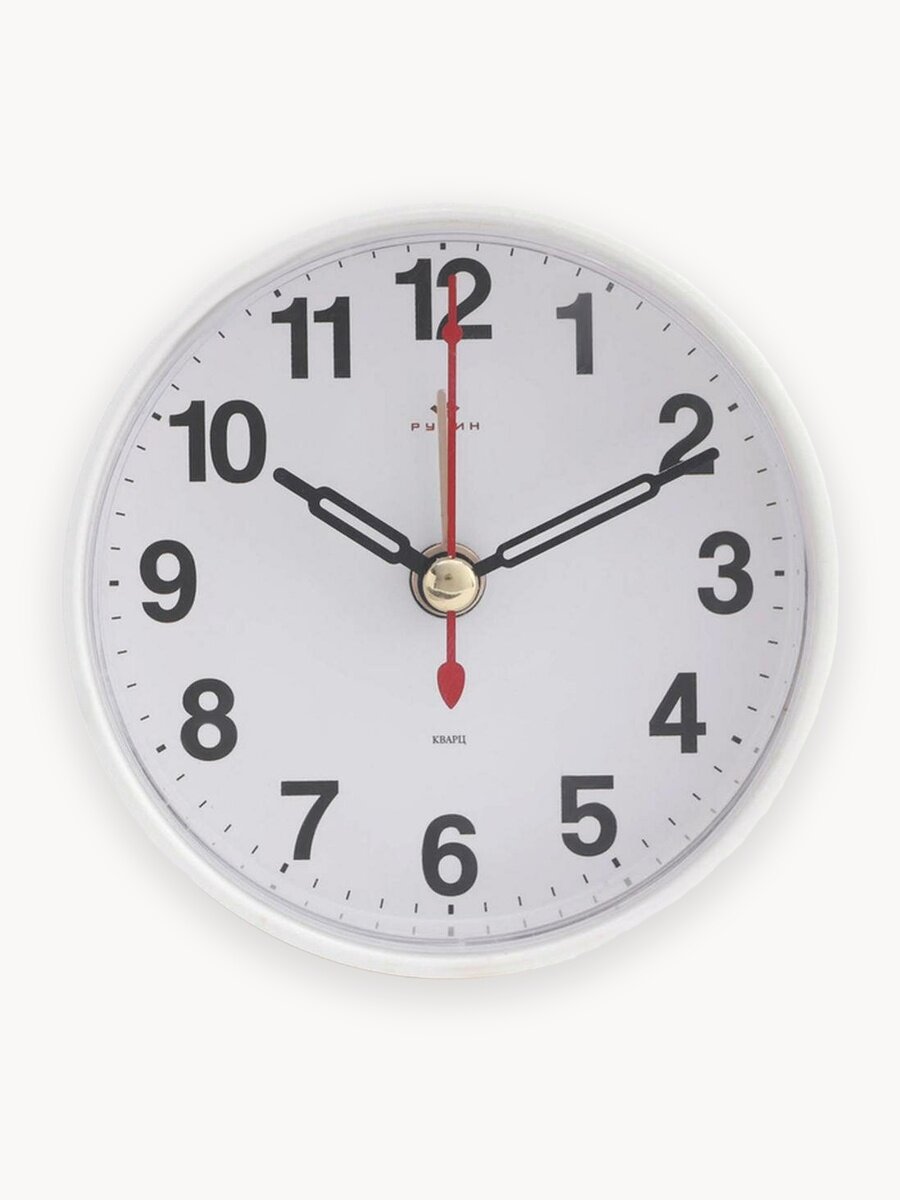 Будильник, часы настольные Рубин "Классика", кварц, 8 х 8 см, белый