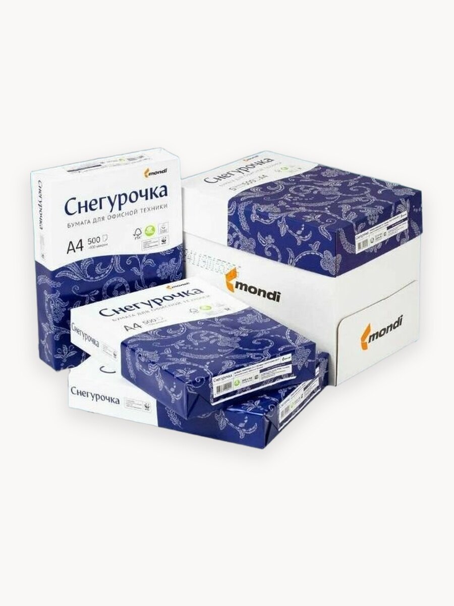 Бумага белая офисная для принтера Снегурочка А4 (5 пачек по 500 листов)