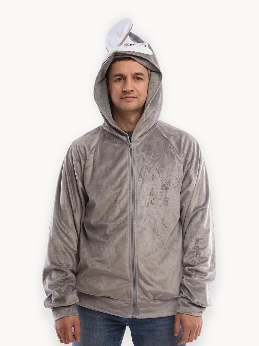 Карнавальный костюм взрослый "Заяц" мужской толстовка с ушами