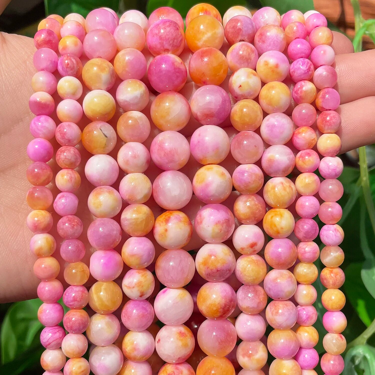 Бусины из персидского нефрита xilitata 61 шт. Розовый, 6mm (approx 61pcs), orange pink white