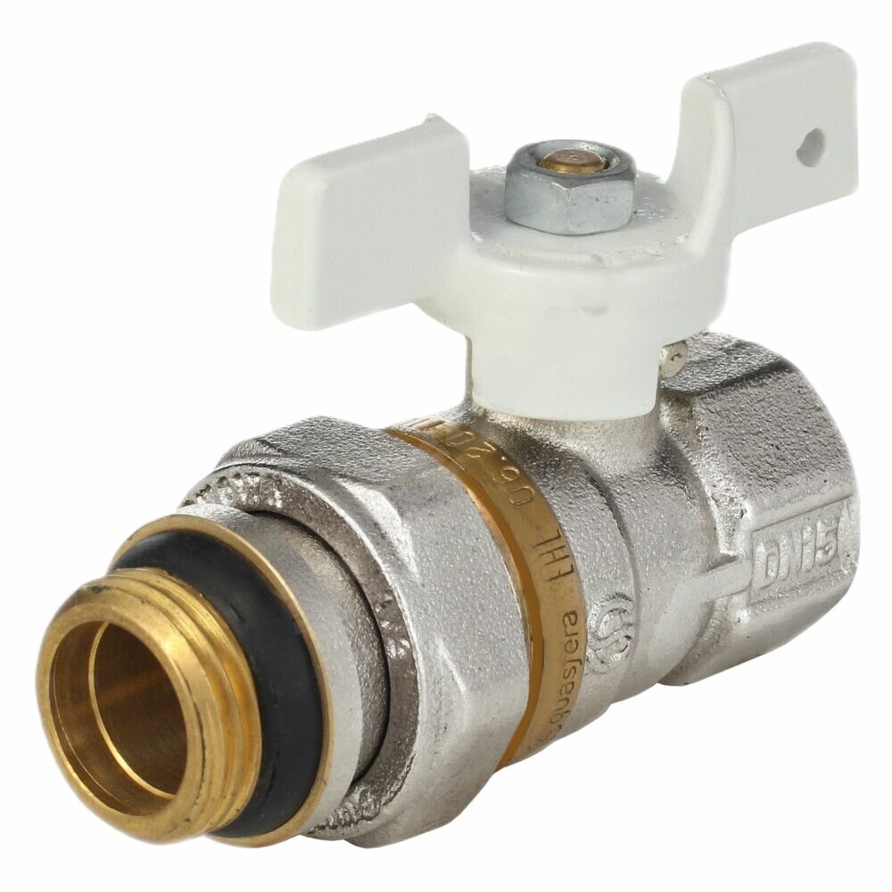 Кран шаровой латунь никель 1127 Standard Ду 15 Ру40 ВР/американка полнопроходной бабочка белая Aquasfera 1127-01