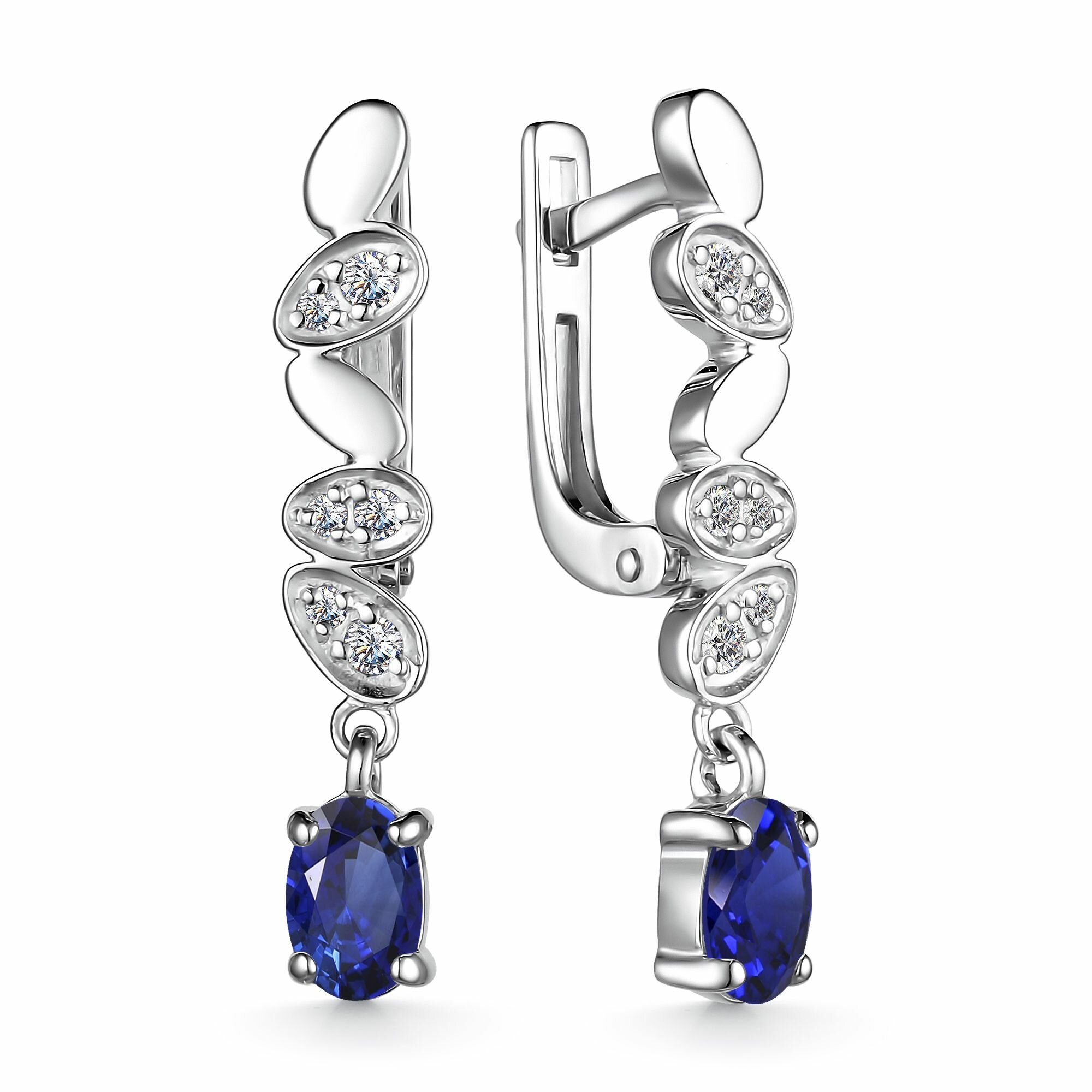 Моносерьга, серебро, 925 проба, фианит, сапфир синтетический