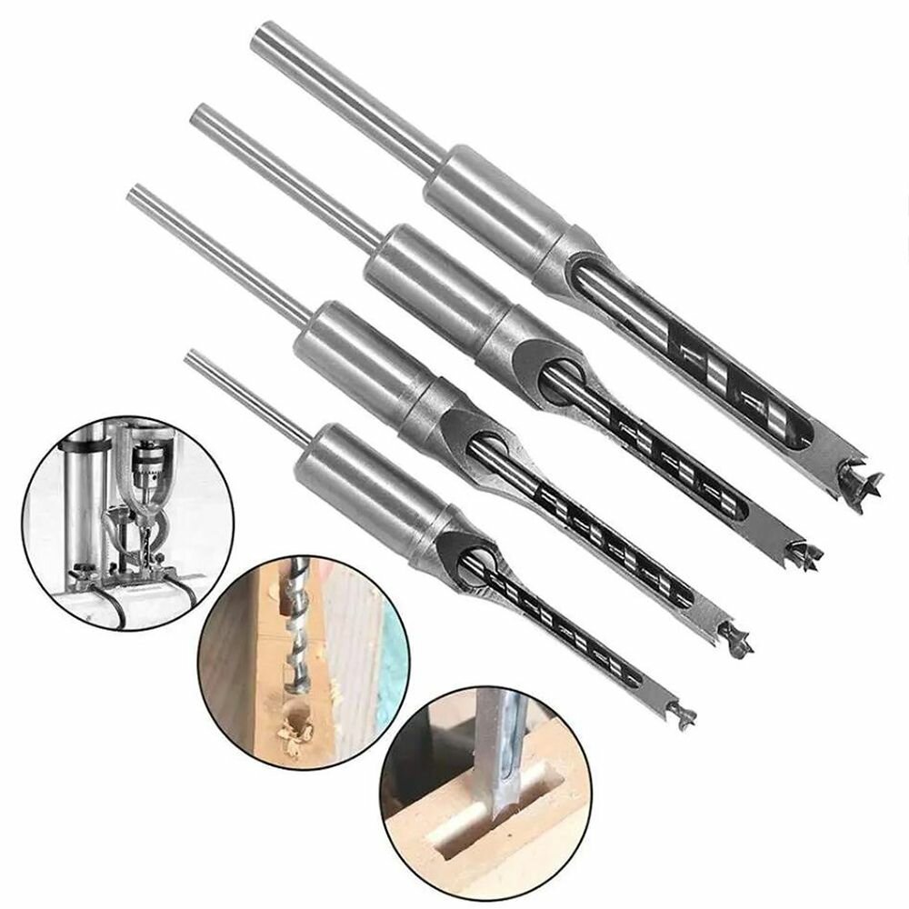 Сверло-стамеска для квадратных отверстий, сталь HSS, длина 22 см, 4 шт