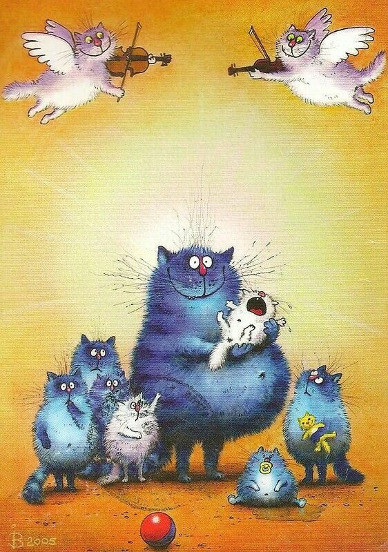 Алмазная мозаика "Зенюк Рина Синие коты" 40*50 см, безрамная, идеальна для дома, украшения, подарков.