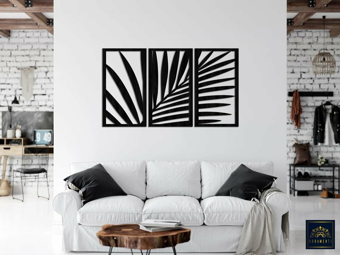 Панно/декор из дерева на стену Папоротник (комплект из 3 панно)