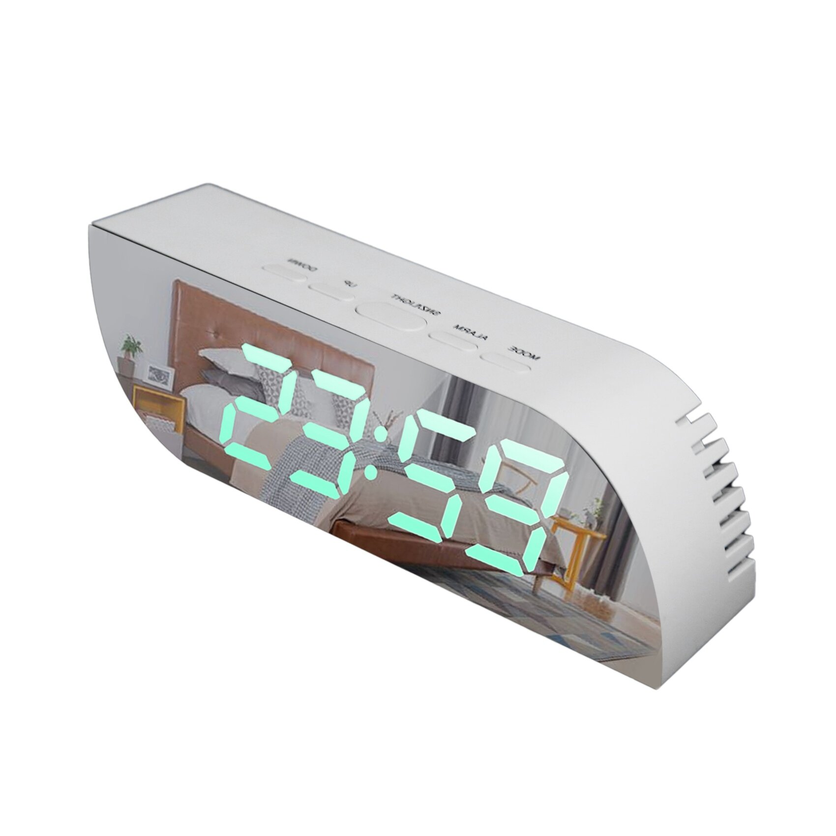 Умный цифровой будильник с зеркалом 12/24 ч. Дата Температура Повтор Большой светодиодный дисплей Дорожные часы для спальни, зеленый