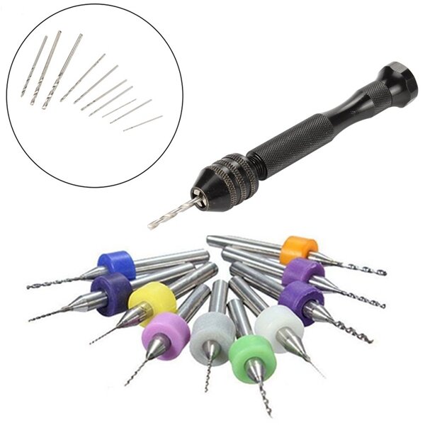 10 шт. 0,3–1,2 мм наконечник спиральной канавки твердосплавных сверл + 11 шт. спиральных сверл, набор мини-ручных сверл с зажимом, вращающиеся инструменты (21 шт.)