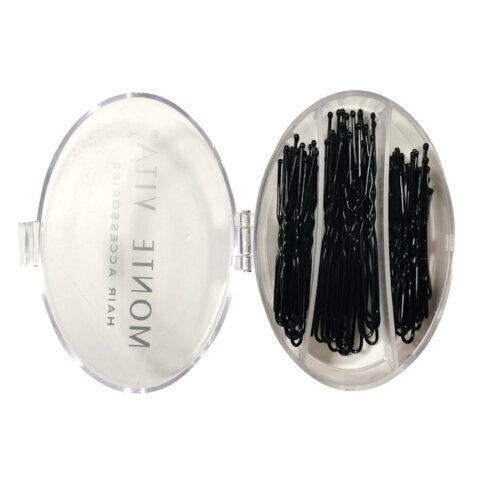 Шпильки для волос набор 60 шт, 4,5 см, 5 см, 6 см, в кейсе, чёрный, MONTE VITA, 457104