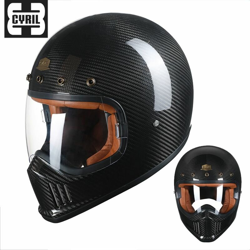 CYRIL CYRIL Carbon Fibre Motorcycle Helmet - Стильный ретро, ультралегкий полный шлем!