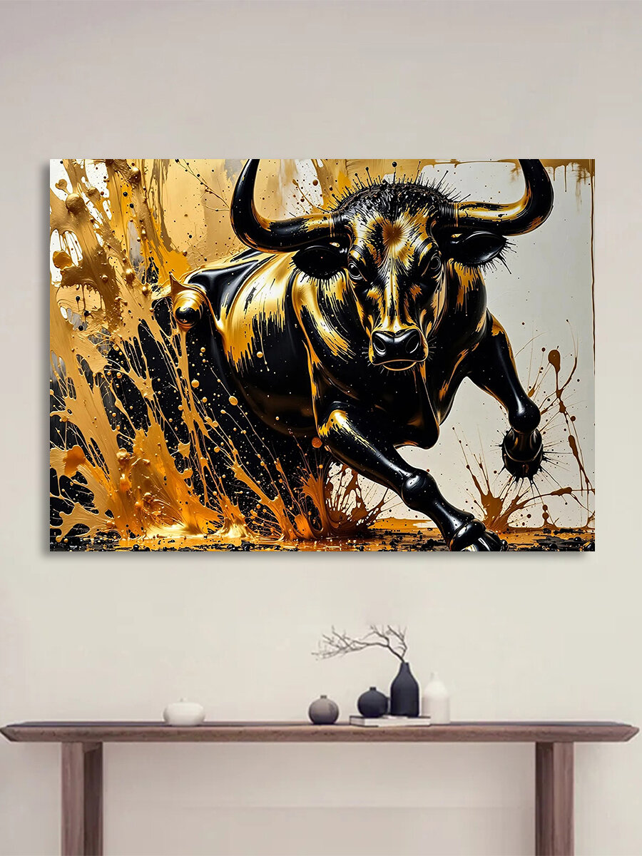 Картина на холсте - "Бык мотивация деньги в офис" , 30х40 см.