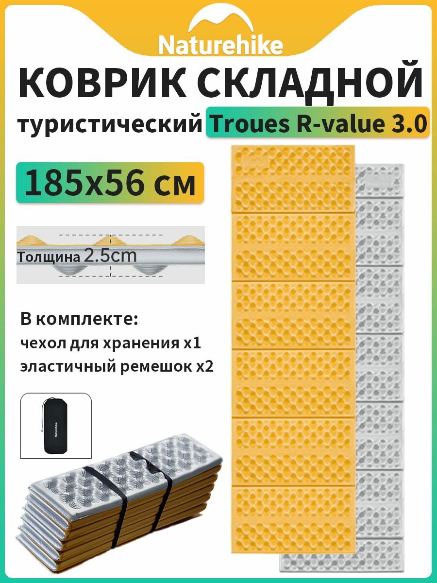 Коврик гармошка туристический складной односпальный (каремат) Naturehike Troues R-value 3.0, 185x56x2.5см