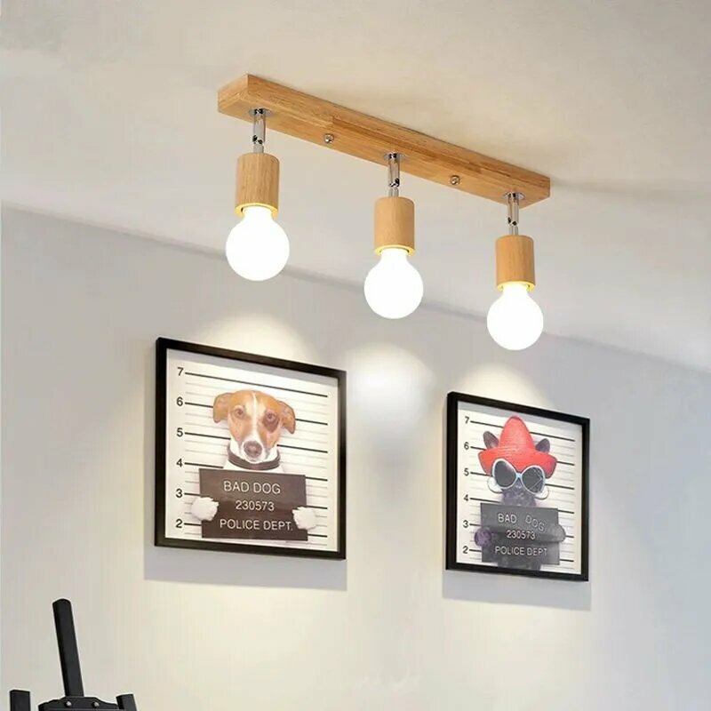 POLVAL Потолочный светильник, E27, 60 Вт，Потолочный светильник с длинной пластиной из цельного дерева