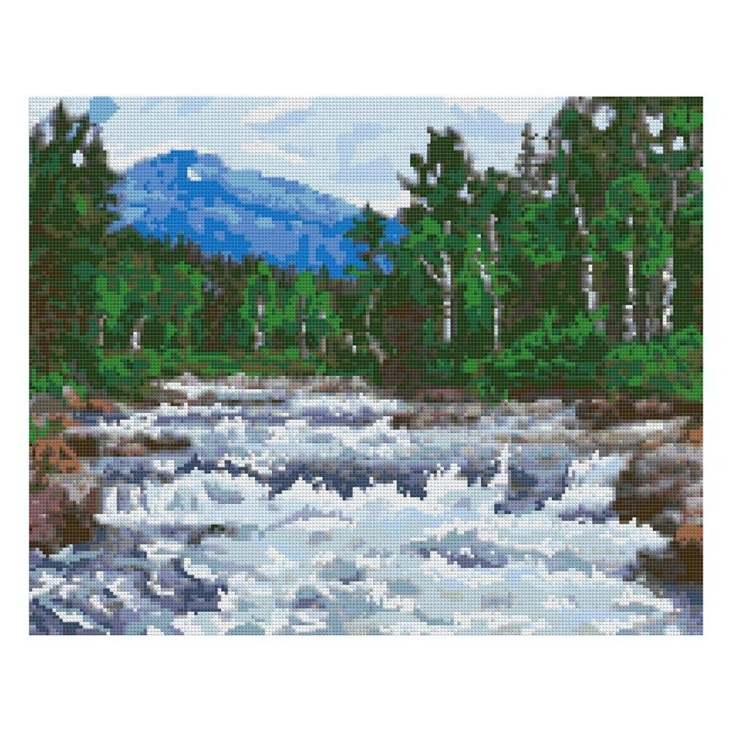 Алмазная мозаика "Лесной водопад" 40*50см, квадратные стразы, полное заполнение