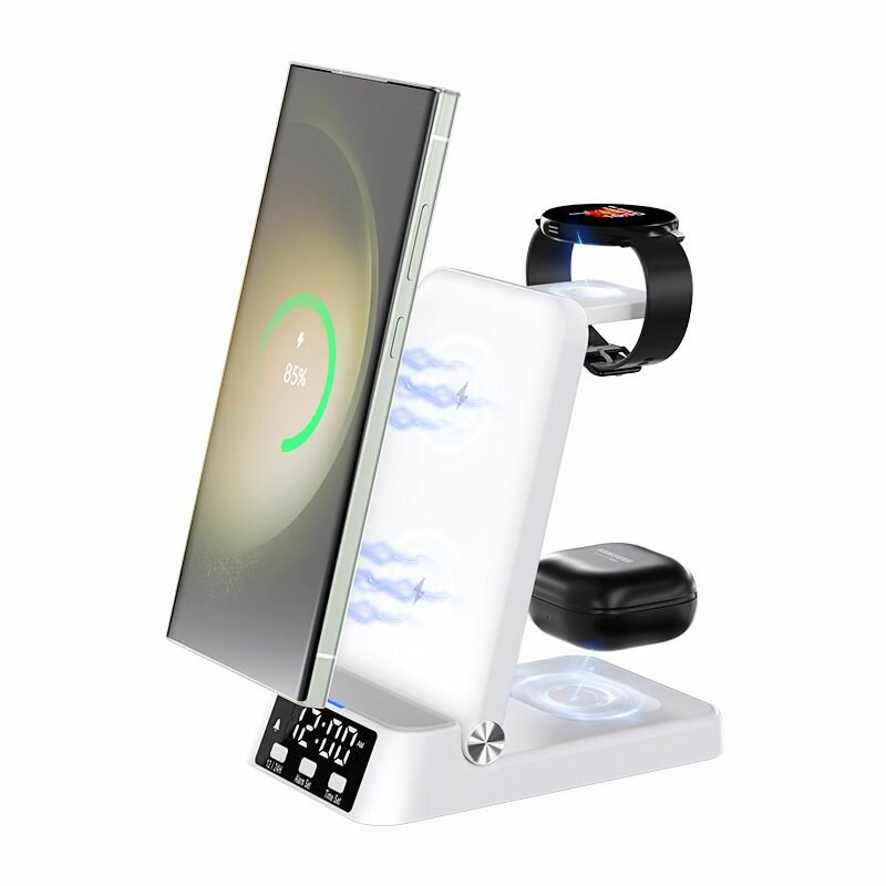 Быстрое зарядное устройство для Android беспроводное 3 в 1 для смарфтонов , Samsung и часов, наушников / Док станция с быстрой зарядкой,(несовместим с Apple Watch)