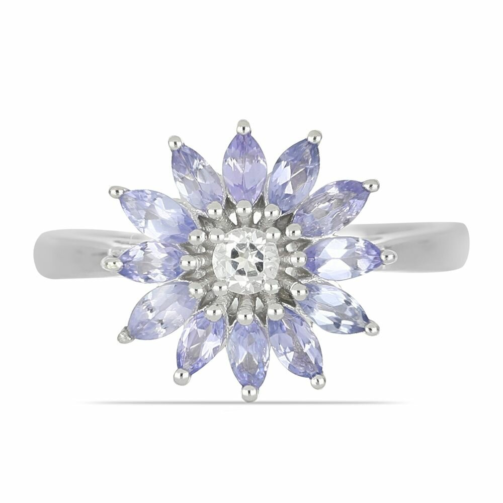 Кольцо тонкое, серебро, 925 проба, родирование, танзанит