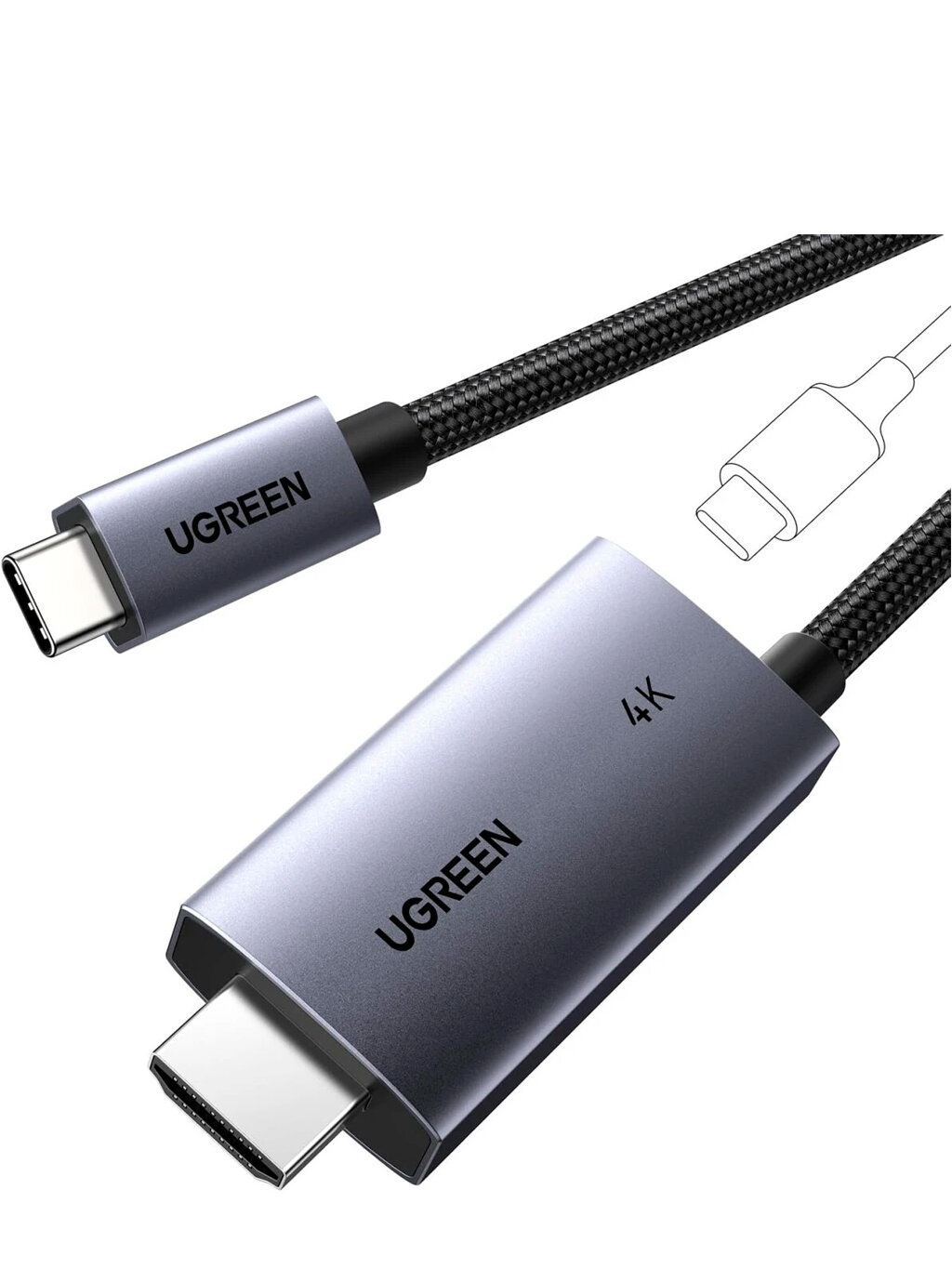Адаптер однонаправленный UGREEN CM675 (55330) USB-C - HDMI 4K@60Hz с одновременной зарядкой