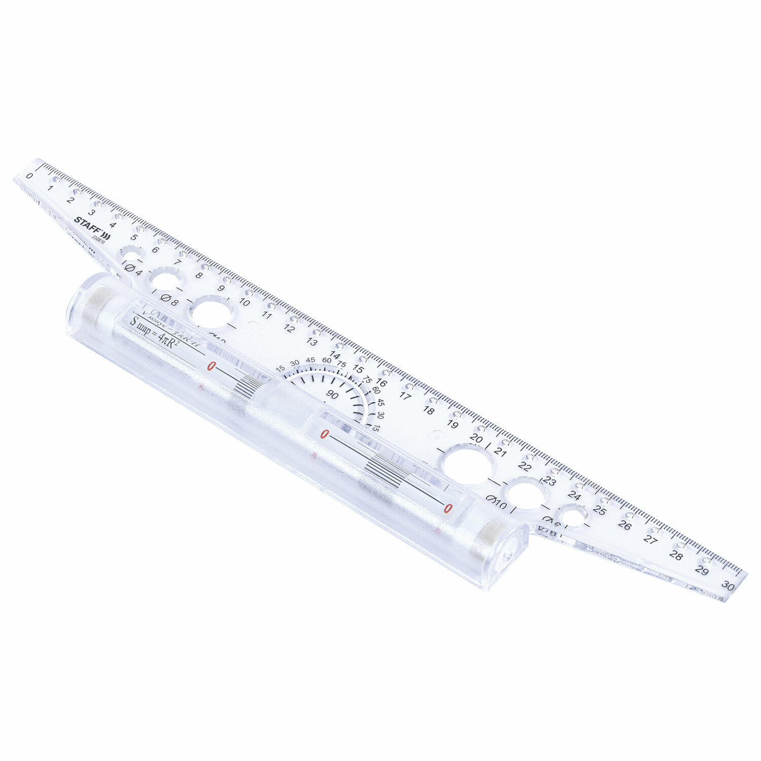 Упаковка 10 шт. Линейка с роликом (рейсшина) 30 см, металлический ролик, картонная коробка, STAFF, 210870