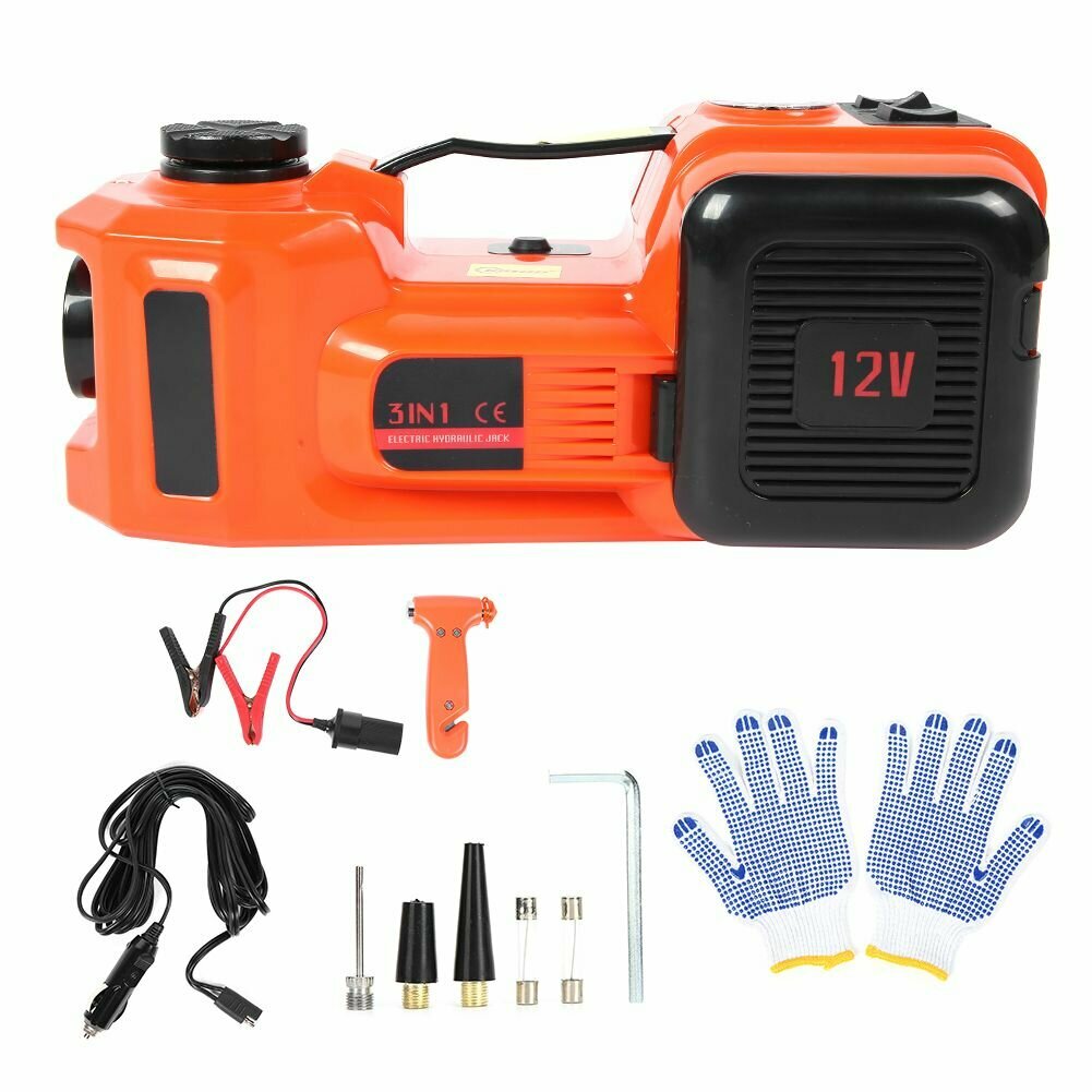 Многофункциональный домкрат 3в1 с насосом и фонариком 12V 5T