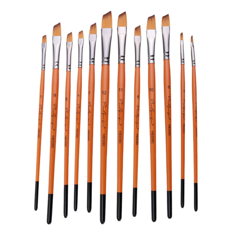 Набор кистей для рисования 12 шт. с нейлоновыми щетинами для художников акриловая акварель водноцветные гуашь макияж лица для студентов художников материалы для рисования угловые кисти плоские филберт круглые угловые