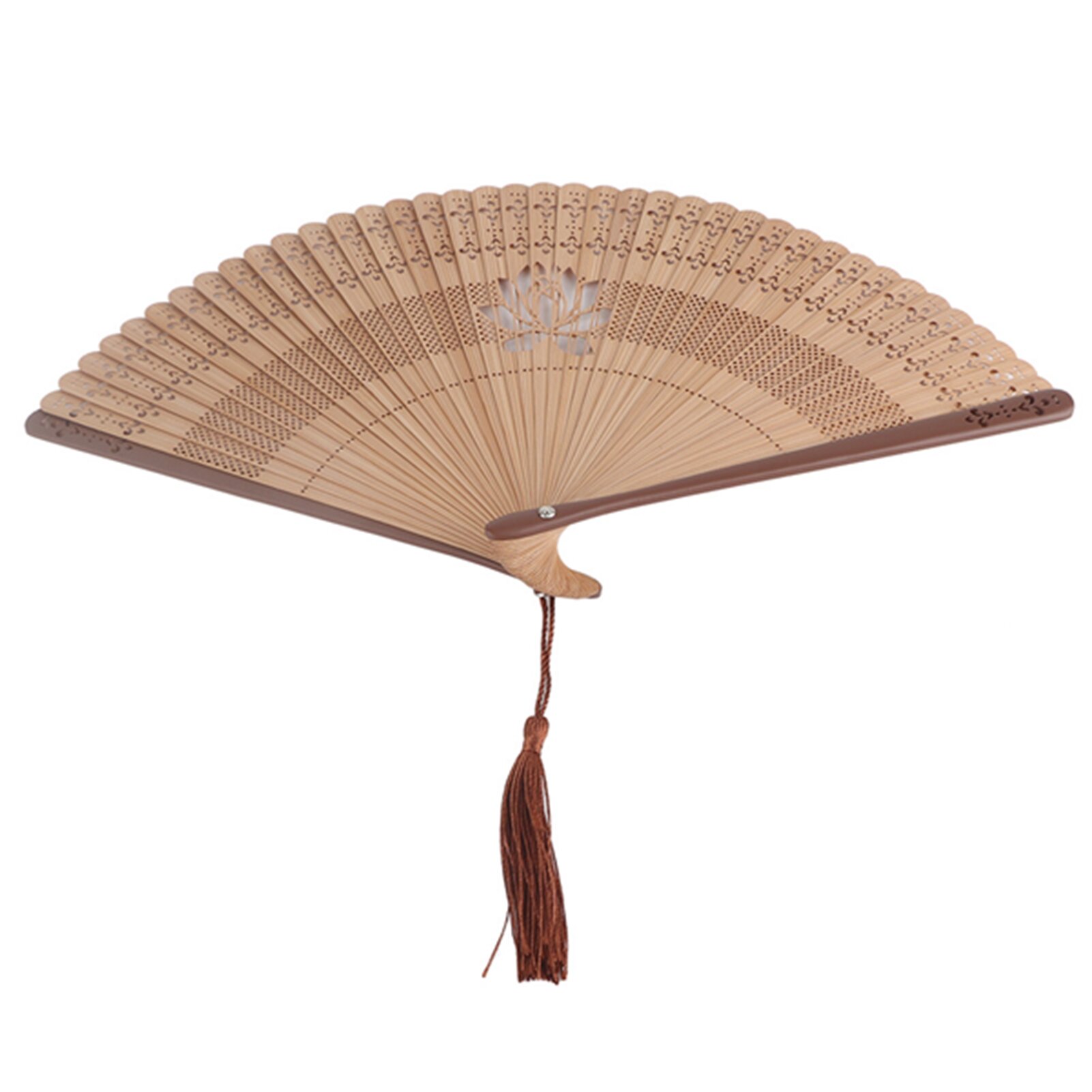 Складной бамбуковый полый ручной веер с кисточками, коричневый, летний, охлаждающий, декоративный, портативный, лёгкий