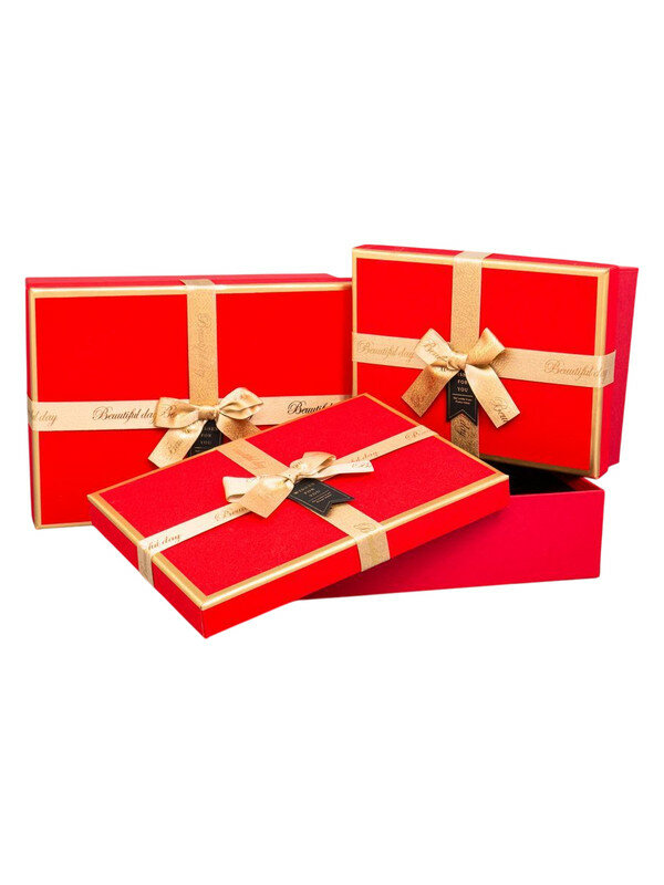 Набор новогодних коробок 3 в1 прямоугольник, с бантом, красный