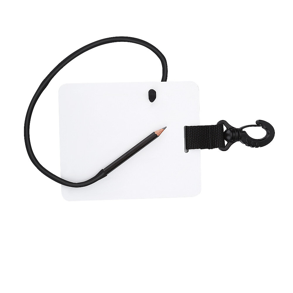 Дiving Writing Slate White + Black Plastic Size 15.3*12.5*0.3cm Weight 85g with Swivel Clip and Pencil for Water Sports Diving Swimming 1 Piece