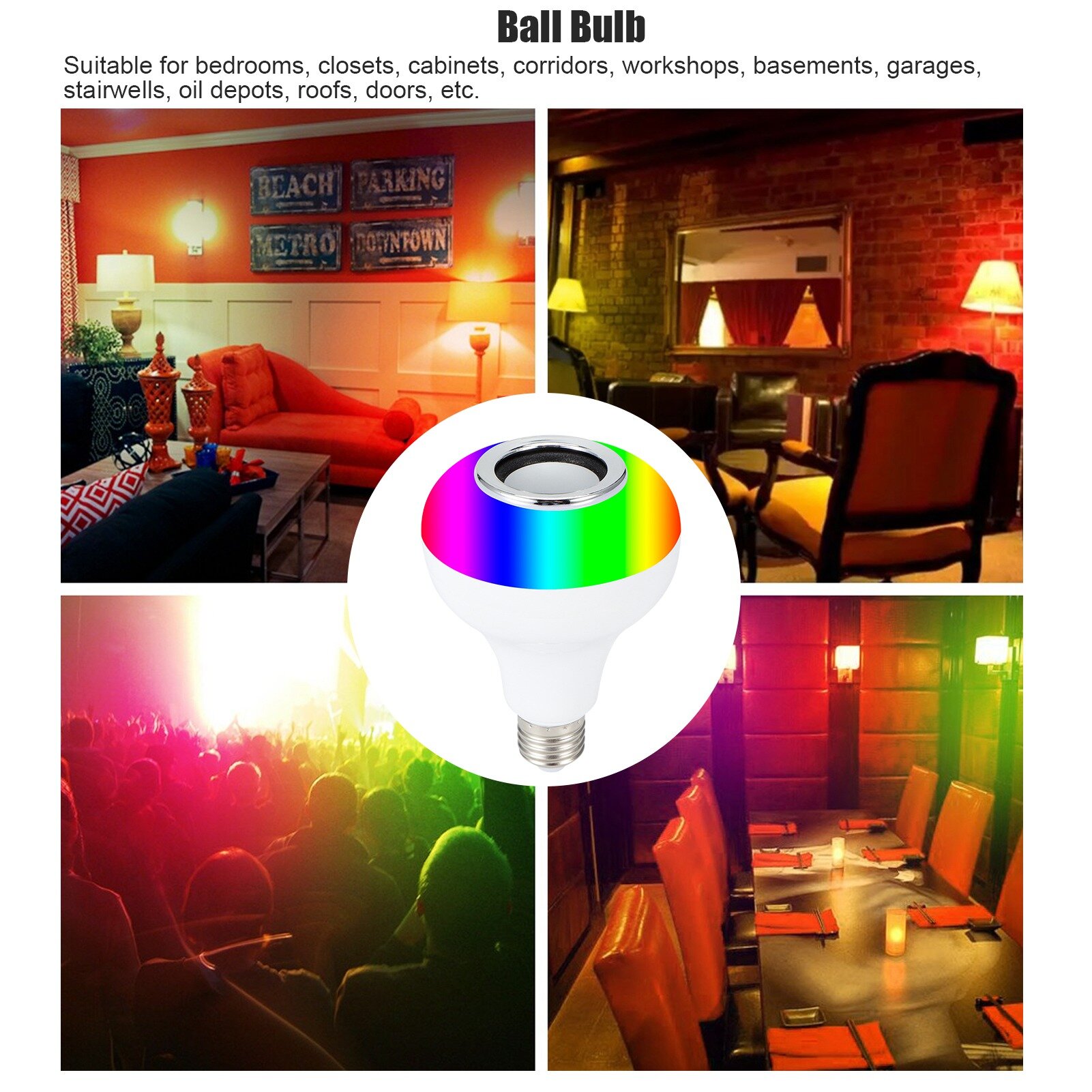 Беспроводной динамик с шариковой лампочкой RGB E26, 12 Вт, с U-диском, 24-клавишным пультом дистанционного управления