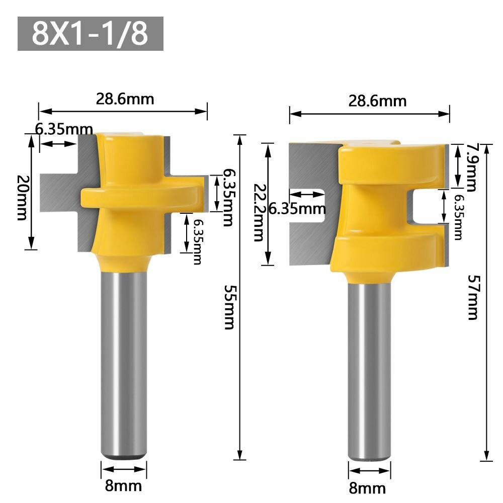 Фреза паз шип 2 шт, набор пазошиповых фрез, хвостовик 6-8 мм