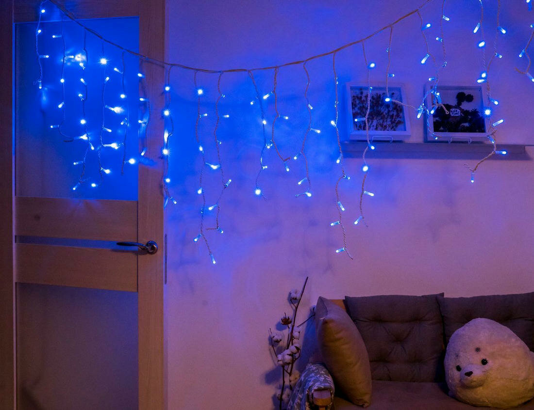 Светодиодная гирлянда Бахрома Айсикл 2*0.8м, 120 синих LED ламп, белый каучук, соединяемая, IP65, Экорост